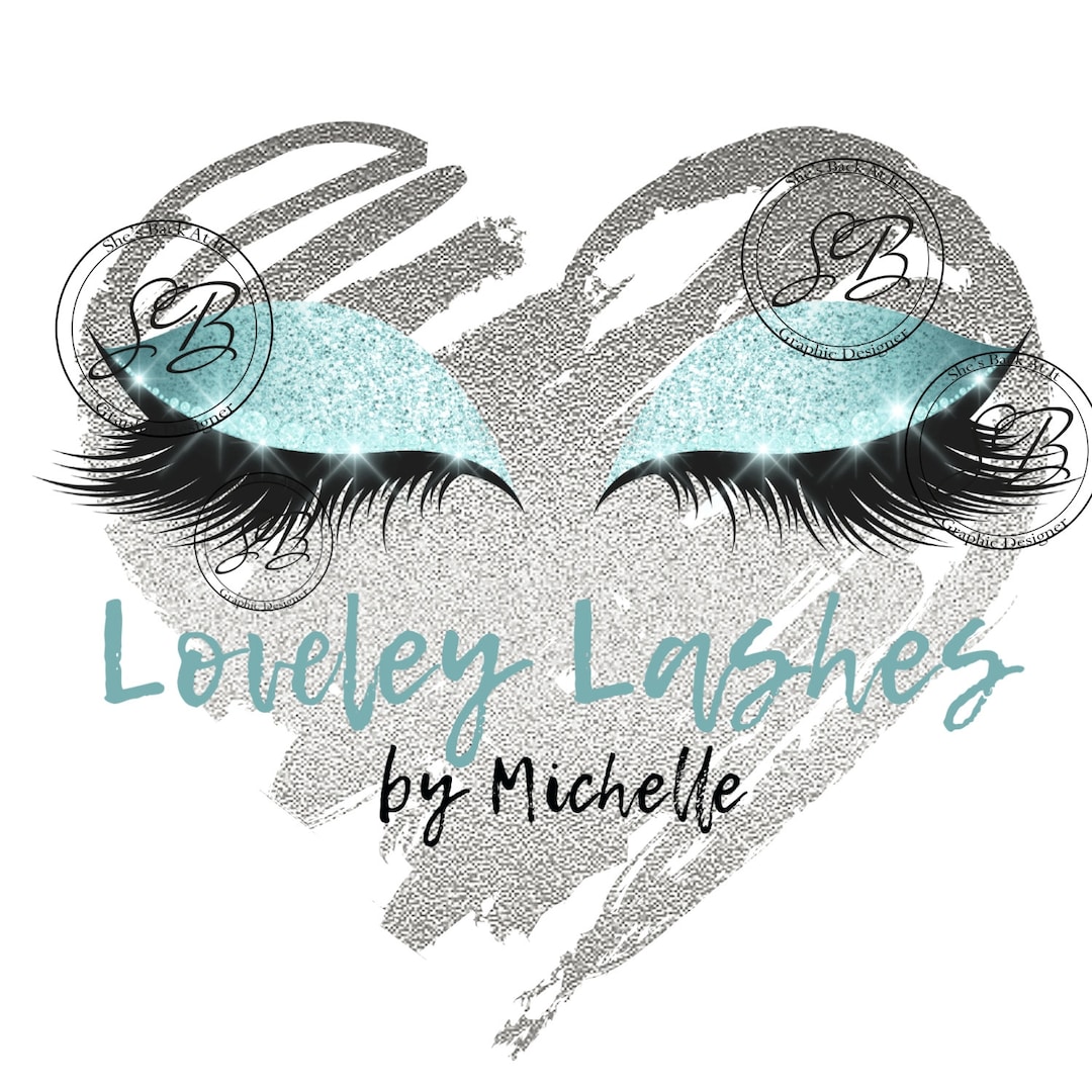 Custom Logo, Lashes Logo, Eyelash Logo, Cosmetics Logo, Teal Heart Logo ...