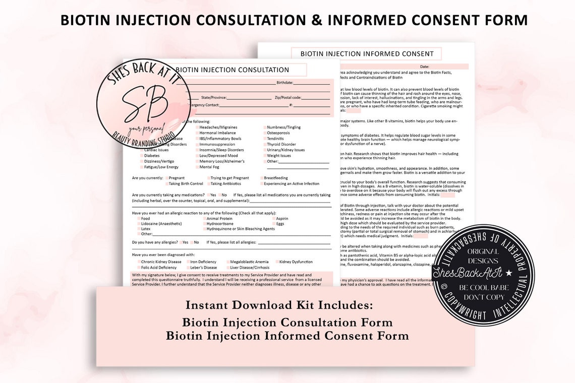 Biotin Injection Consultation and Consent Forms Biotin | Etsy