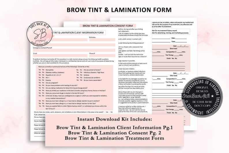 Brow Tint and Lamination Forms Client Consent Form Client | Etsy