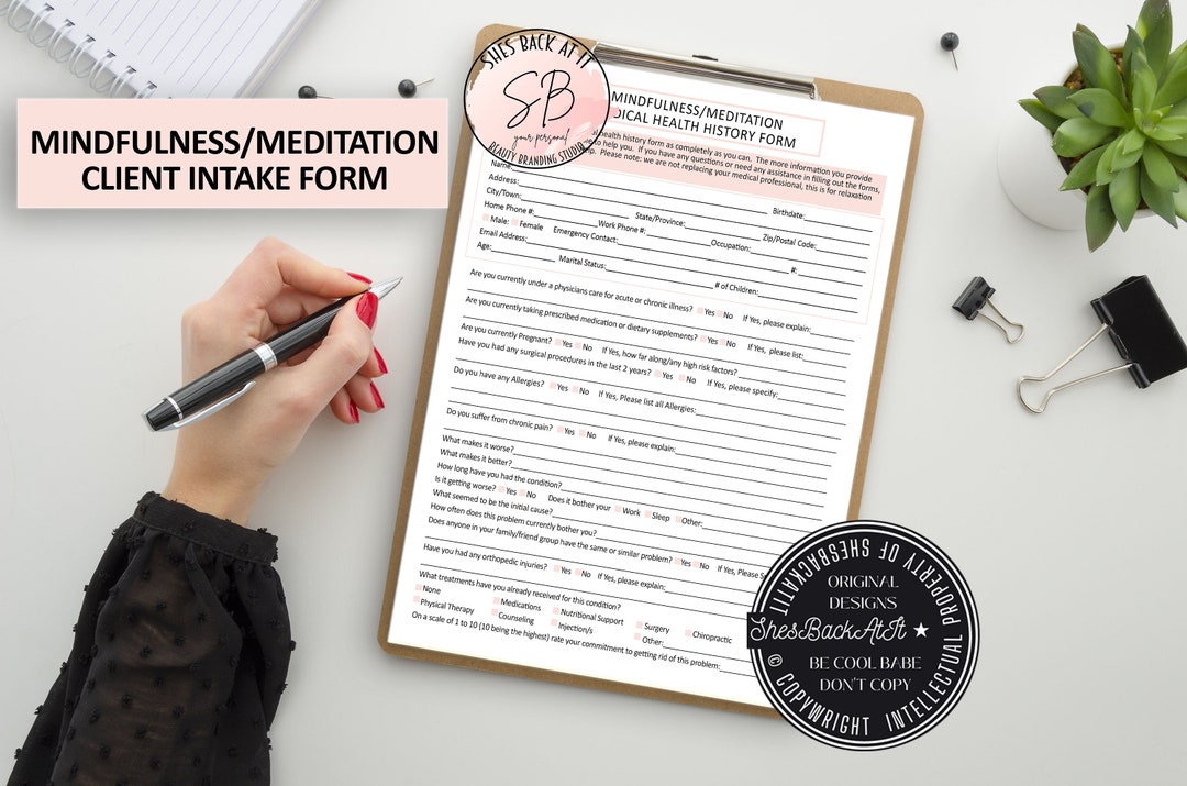 Mindfulness Client Forms, Meditation Intake Form, Mindfulness ...