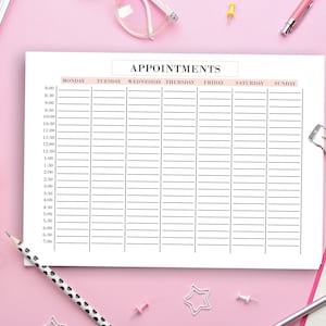 Salon Business Forms, Weekly Appointments Page, Printable Client ...