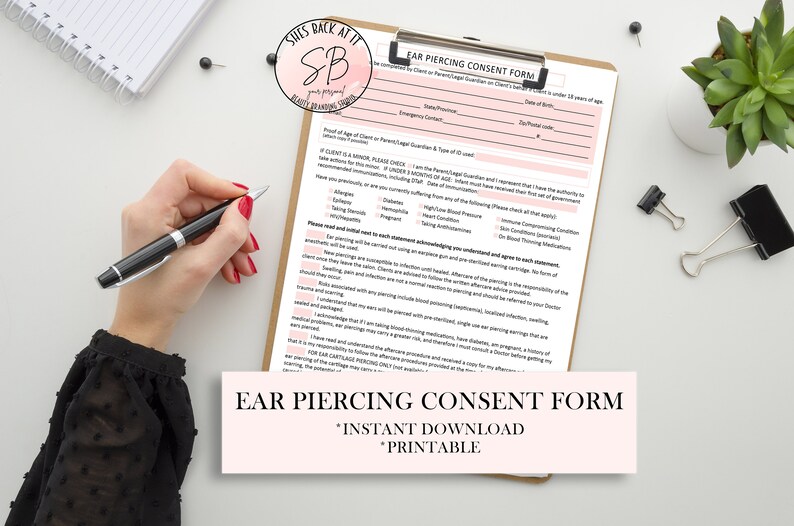 Ear Piercing Consent Form Ear Piercing Release of Liability - Etsy Canada
