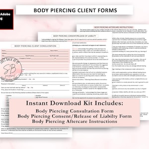 Body Piercing Consent Form, Body Piercing Release of Liability, Body ...