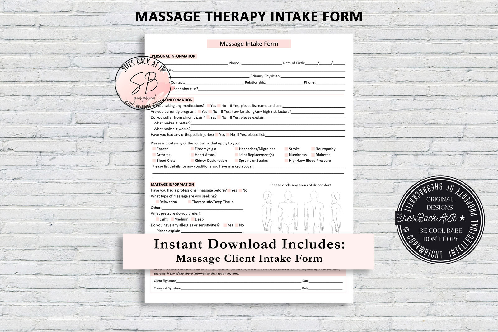 Massage Therapy Intake Form, Massage Therapy Client Intake Form ...