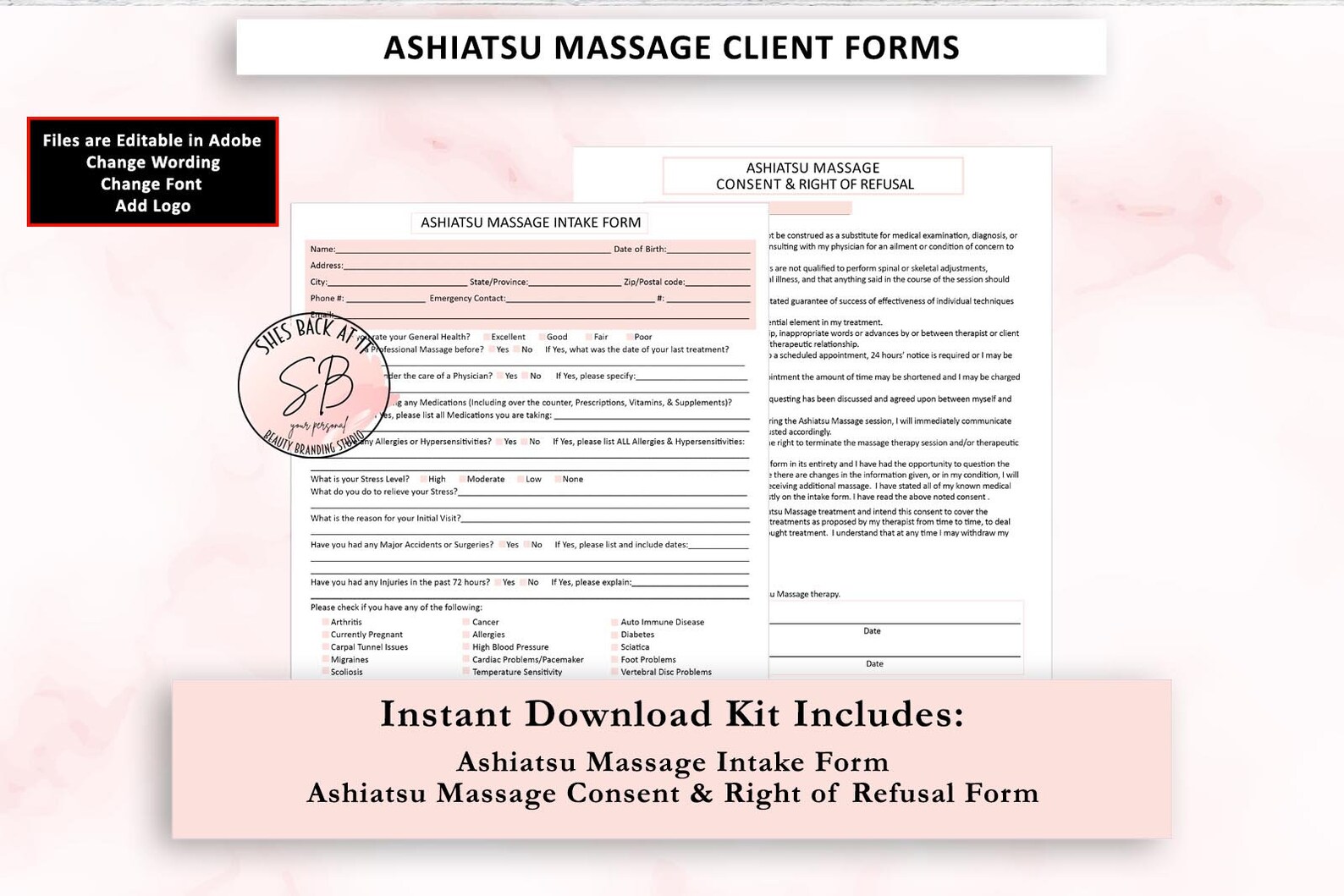 Ashiatsu Massage Consultation and Consent Forms, Client Intake ...