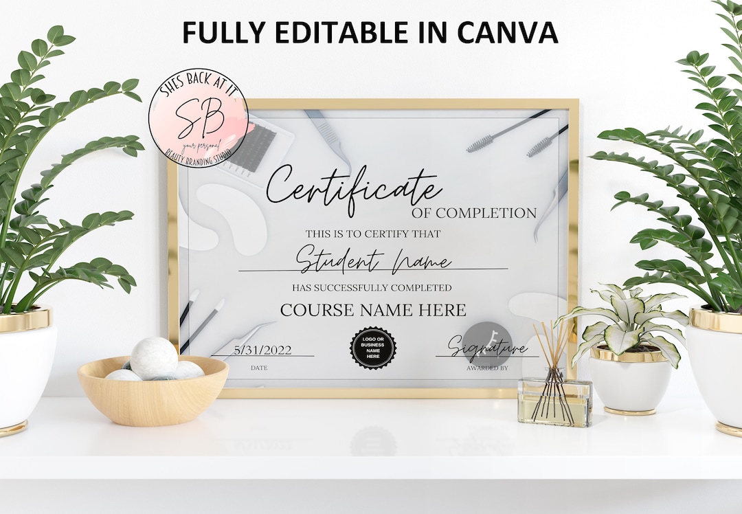 Lash Certificate of Completion, DIY Training Course Award, Canva ...