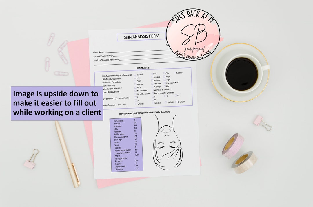 Skin Analysis & Treatment Chart Forms, Skin Analysis Form, Skin ...