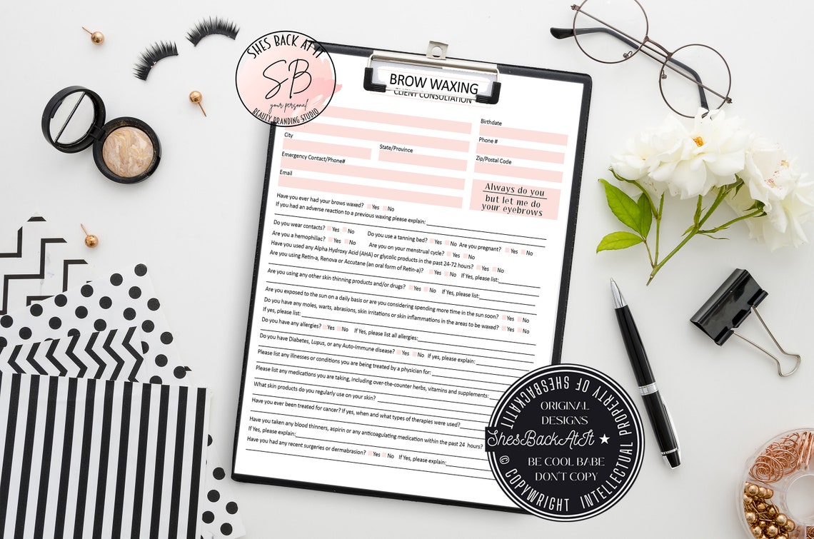 Brow Wax Client Forms, Eyebrow Wax Intake Form, Brow Wax Consent Form ...