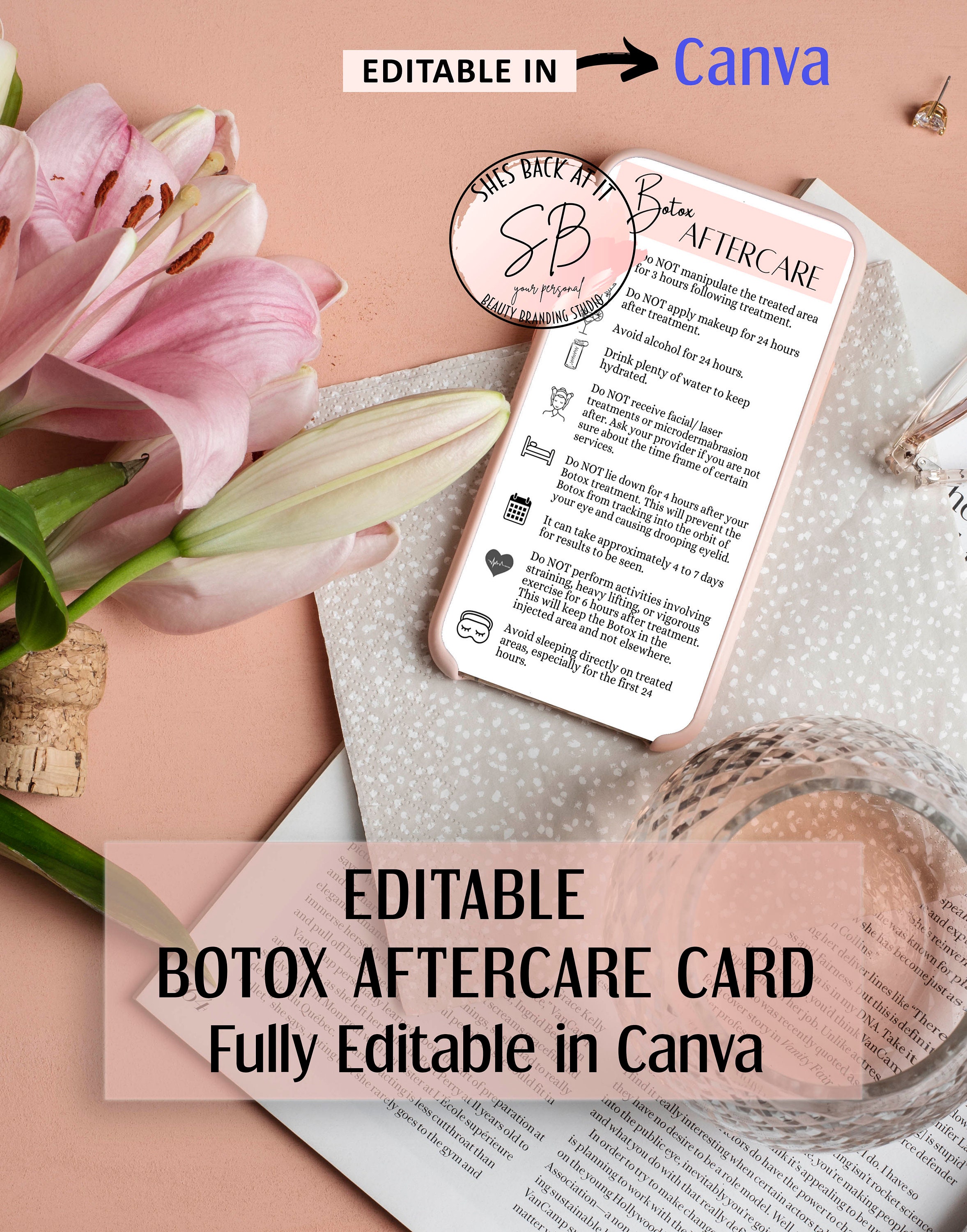 Botox Aftercare Card Template,botulinum Toxin Post Treatment ...