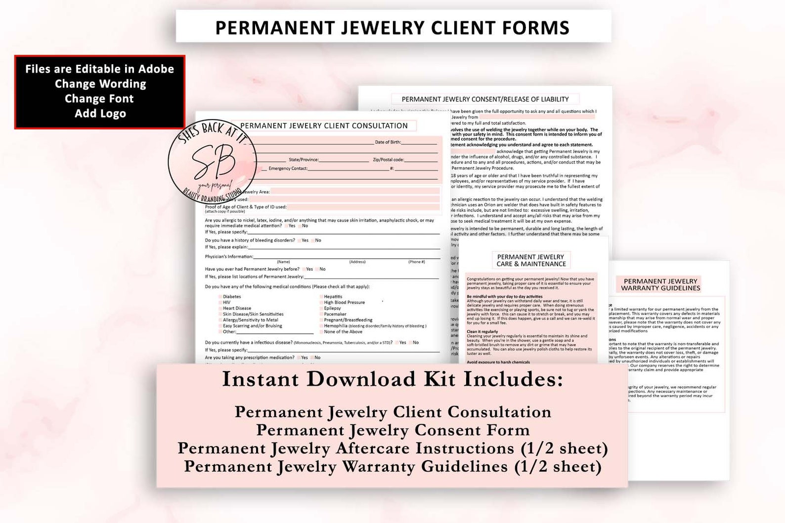 Permanent Jewelry Consent Form, Editable Permanent Jewelry Waiver ...
