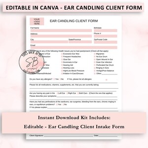 Ear Candling Form, Editable Ear Candling Consent Form, Ear Candling ...