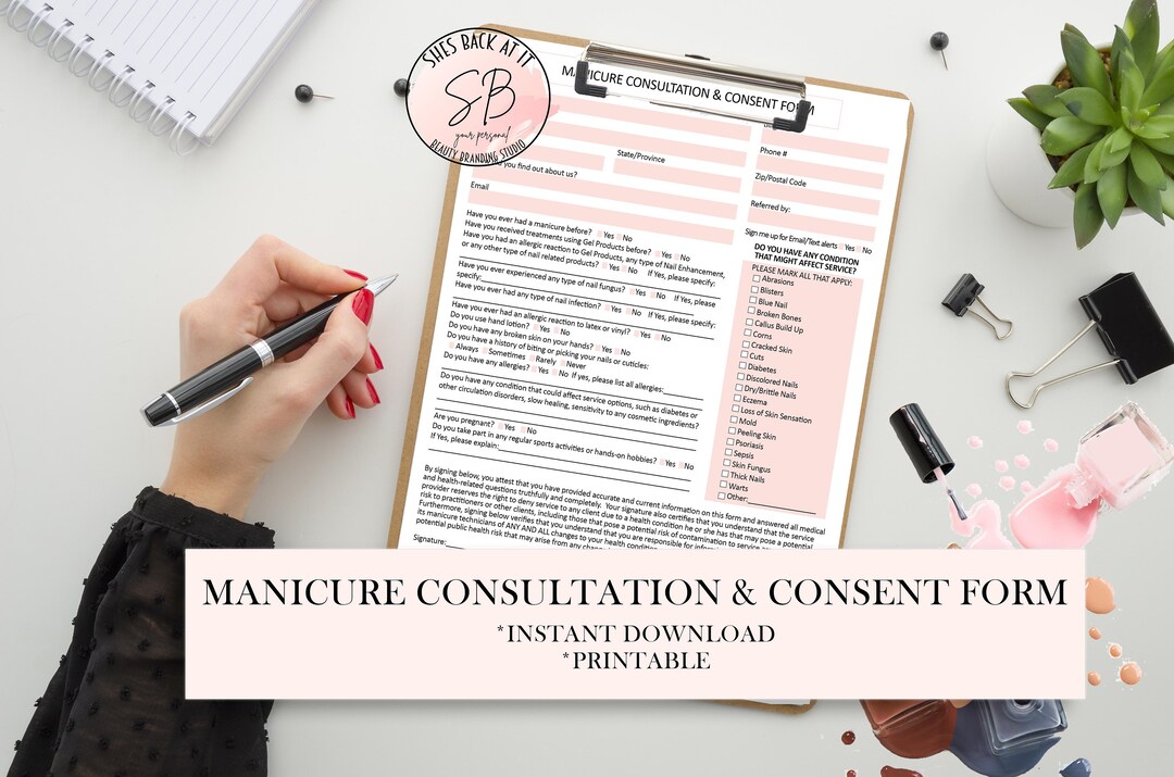 Manicure Consent Form, Nail Technician Forms, Nail Artist Client Forms ...