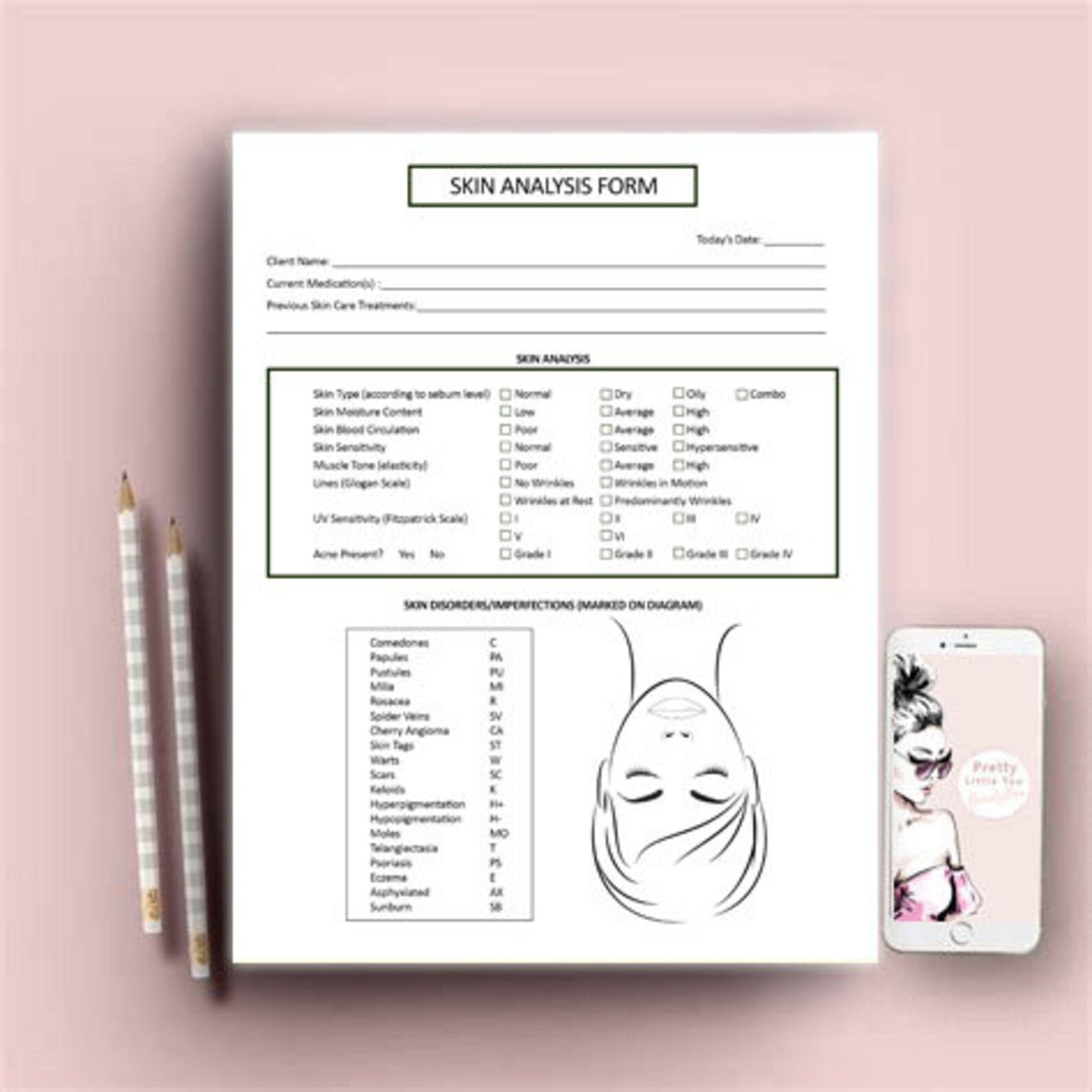 Skin Analysis & Treatment Chart Forms Skin Analysis Form | Etsy