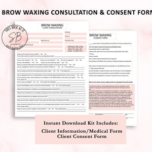 Brow Wax Client Forms, Eyebrow Wax Intake Form, Brow Wax Consent Form ...
