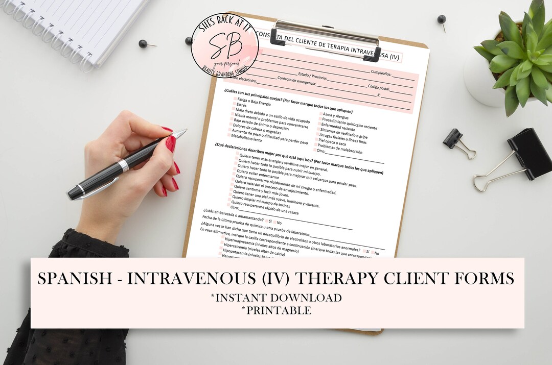 Spanish Intravenous Therapy Client Forms, IV Drip Intake Form, IV ...