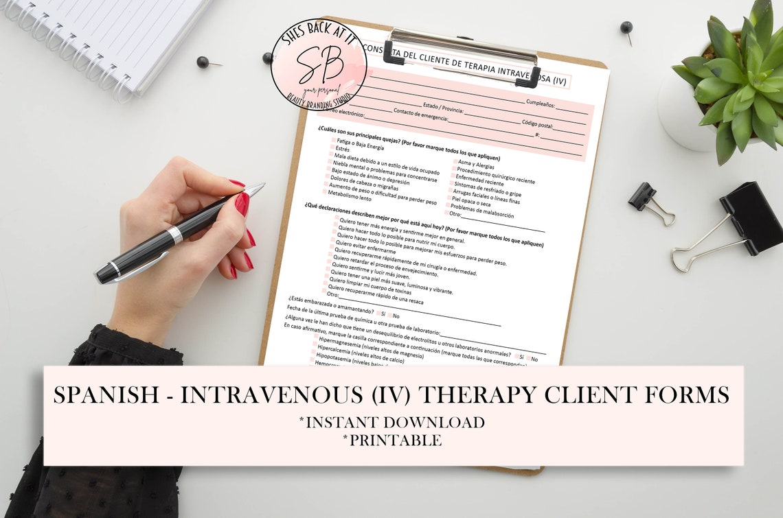Spanish Intravenous Therapy Client Forms, IV Drip Intake Form, IV ...