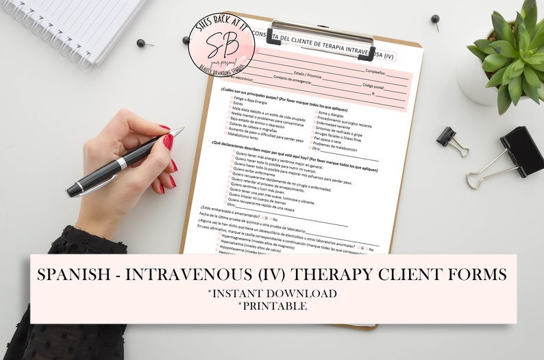 Spanish Intravenous Therapy Client Forms, IV Drip Intake Form, IV ...