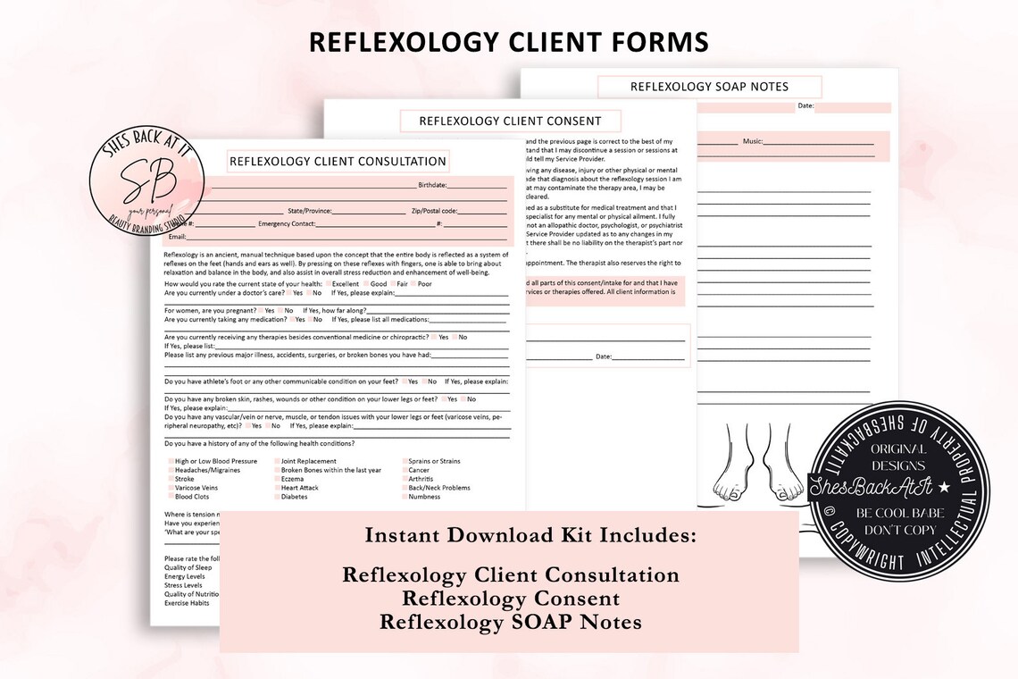 Reflexology Consultation and Consent Forms, Client Intake, Reflexology ...