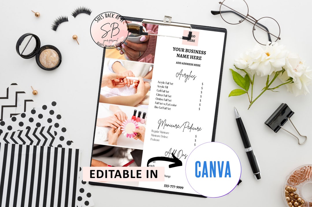 Nail Artist Price List, Editable Price List Menu, Nail Technician Price ...