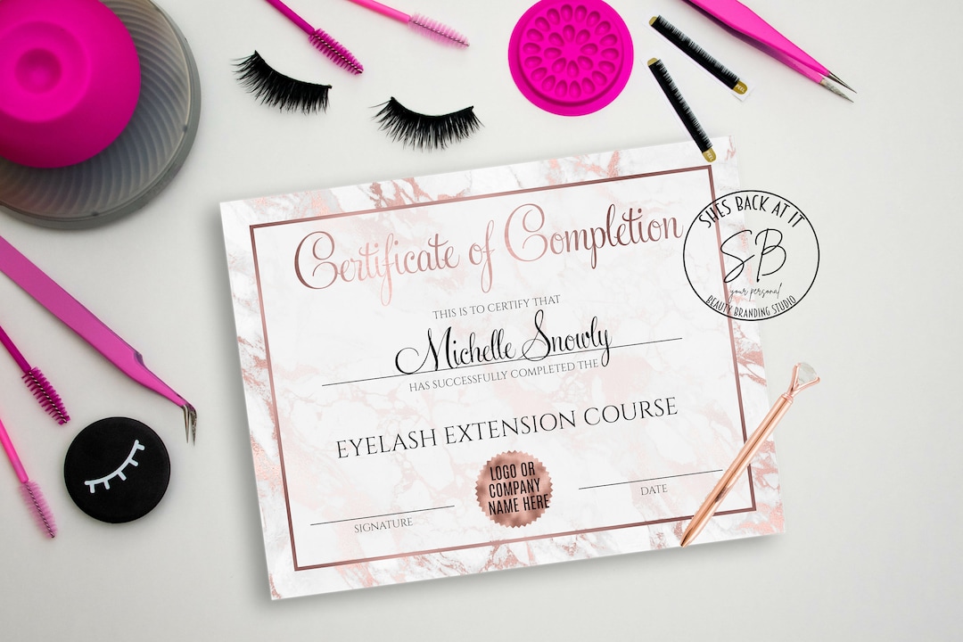 Certificate of Completion, Eyelash Extension Certificate, Lash Extension Certificate, Brow ...