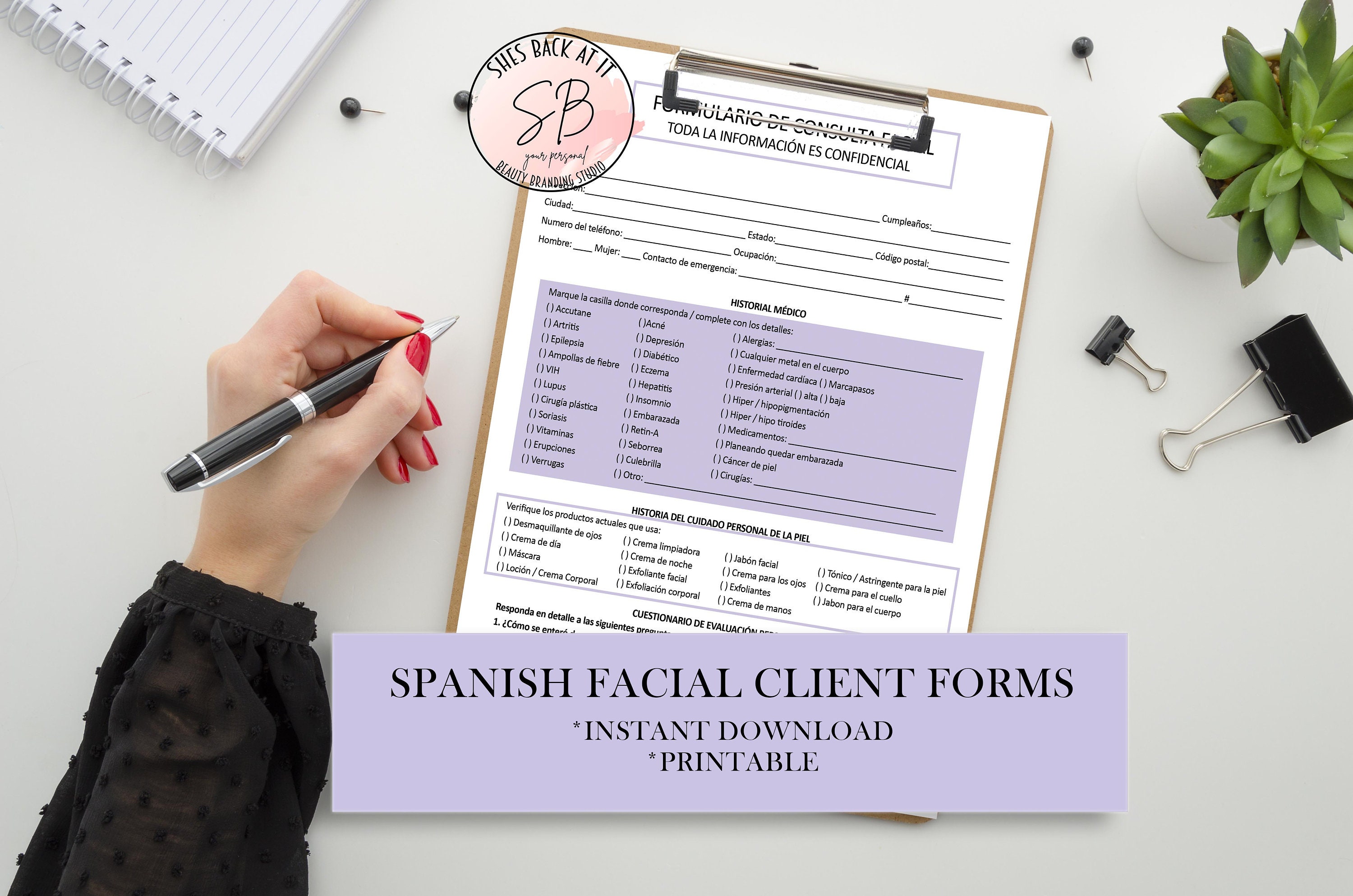 Spanish Facial Intake Form, Facial Consent Form, Facial Aftercare ...