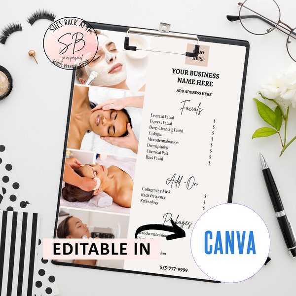 Esthetician Menu Template - Etsy