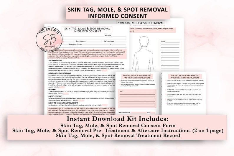 Skin Tag Removal Consent Form With Treatment Chart, Mole Removal ...