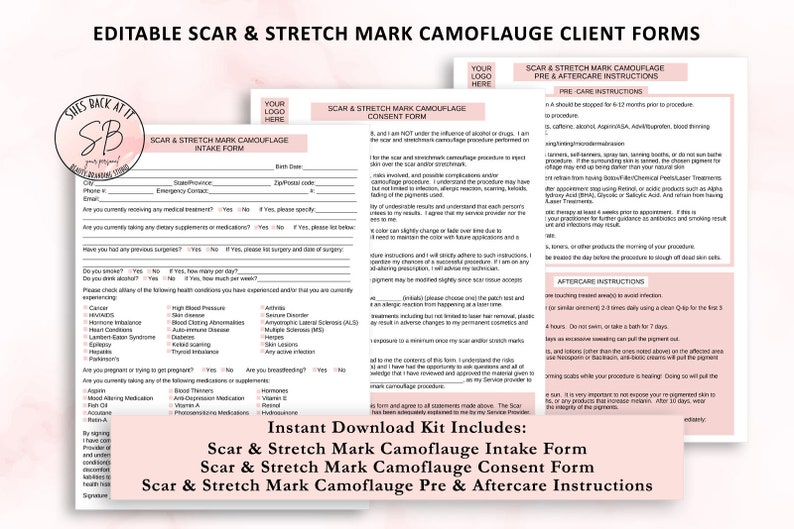 Scar & Stretch Mark Camouflage Intake Form Editable Consent - Etsy