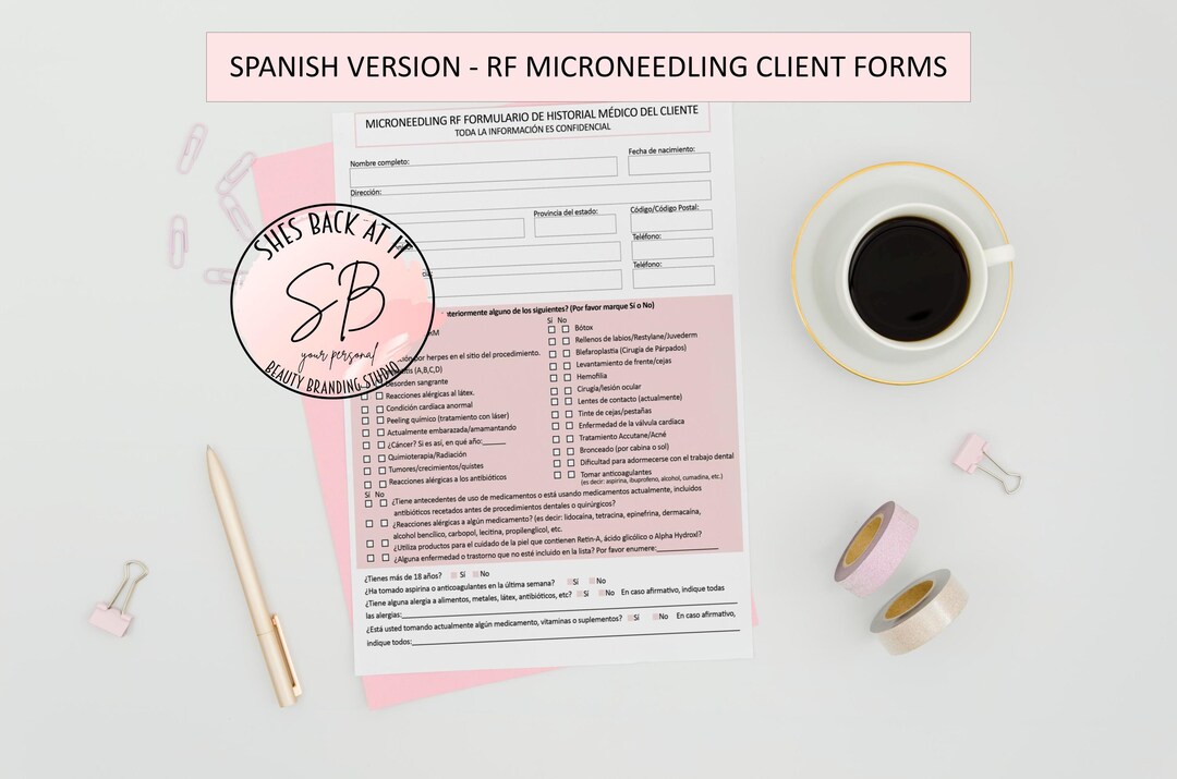 Spanish RF Microneedling Forms, Skin Rejuvenation Intake Form, RF Micro ...