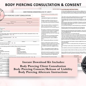 Body Piercing Consent Form Body Piercing Release of - Etsy