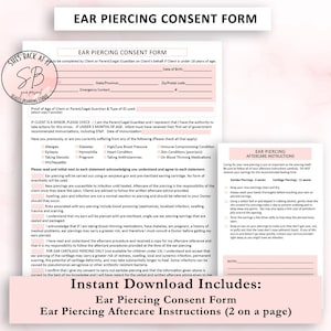 Ear Piercing Consent Form, Ear Piercing Release of Liability, Ear ...