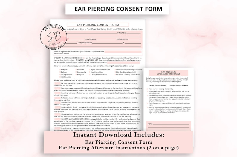 Ear Piercing Consent Form Ear Piercing Release of Liability - Etsy