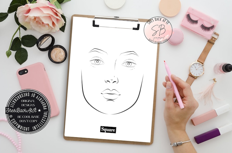 Makeup Face Chart, Face Chart Practice Sheets, Printable Make up Practice Sheets, Blank Face ...