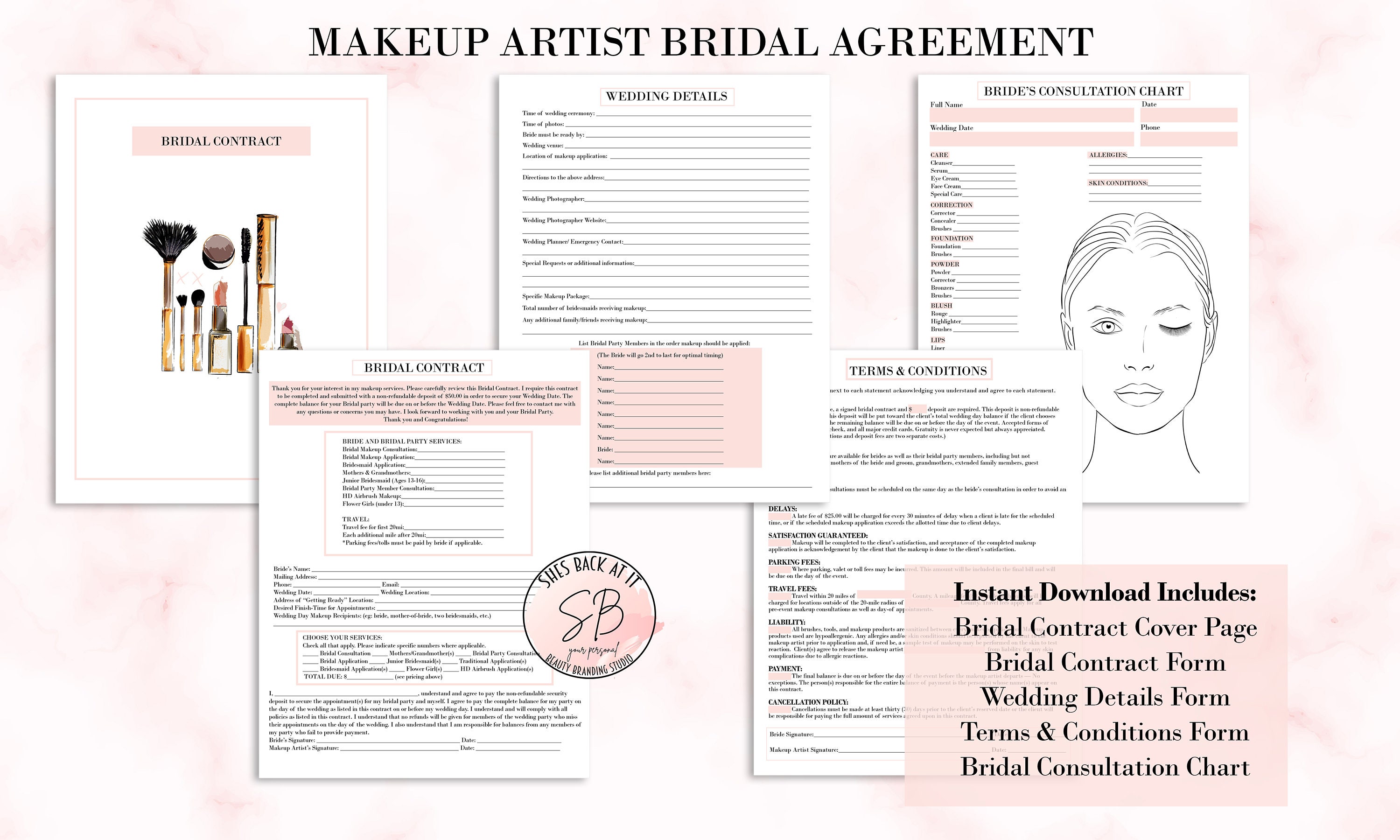 Makeup Artist Bridal Agreement, Bridal Contract, Makeup Artist Form ...