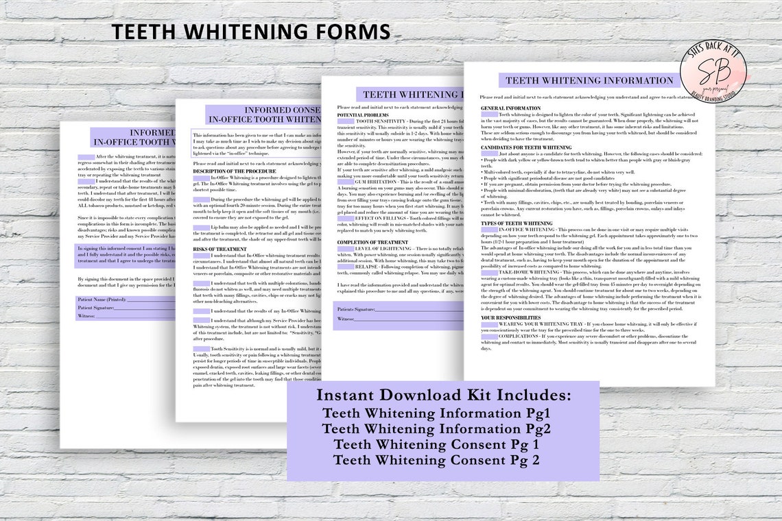 Teeth Whitening Client Forms Teeth Whitening Consent Form | Etsy
