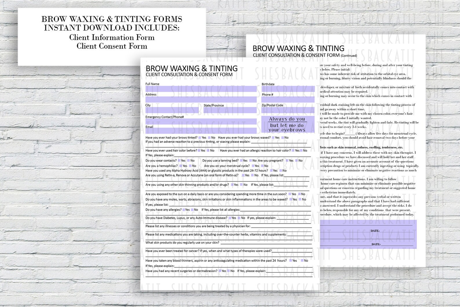 Brow Wax and Tint Forms Brow Client Consultation and Consent | Etsy