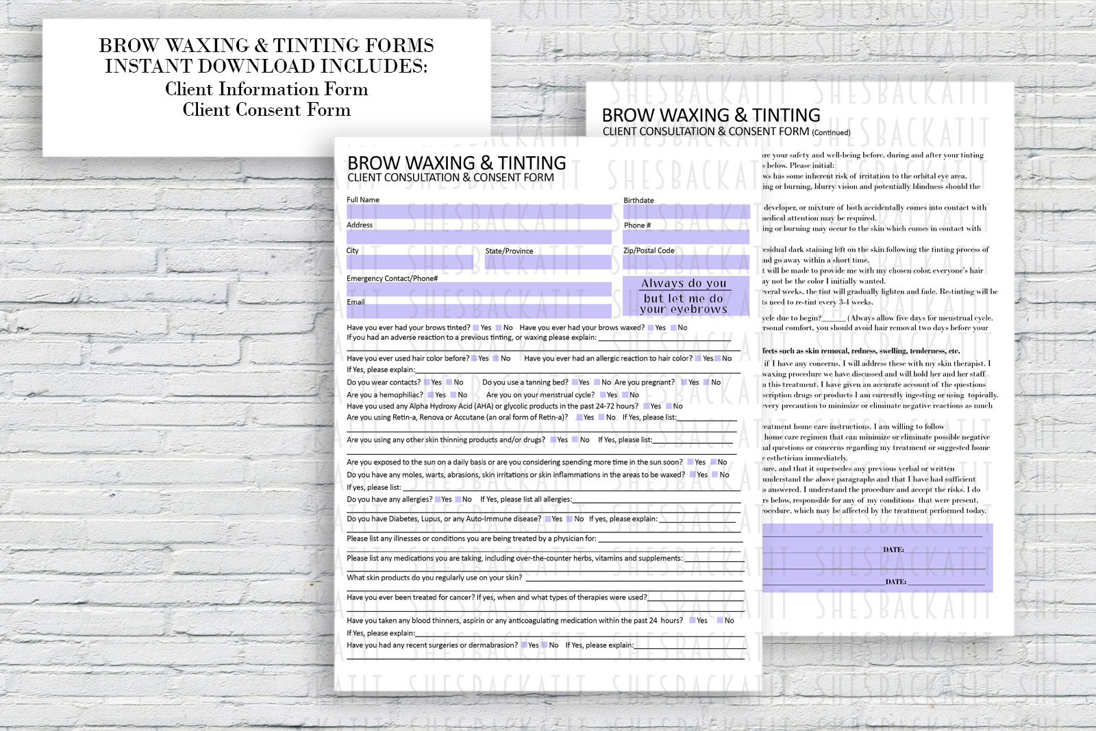 Brow Wax and Tint Forms Brow Client Consultation and Consent | Etsy