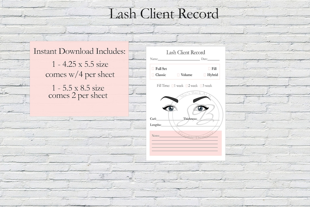 Lash Extension Client Form, Client Record Form, Client Information Card ...