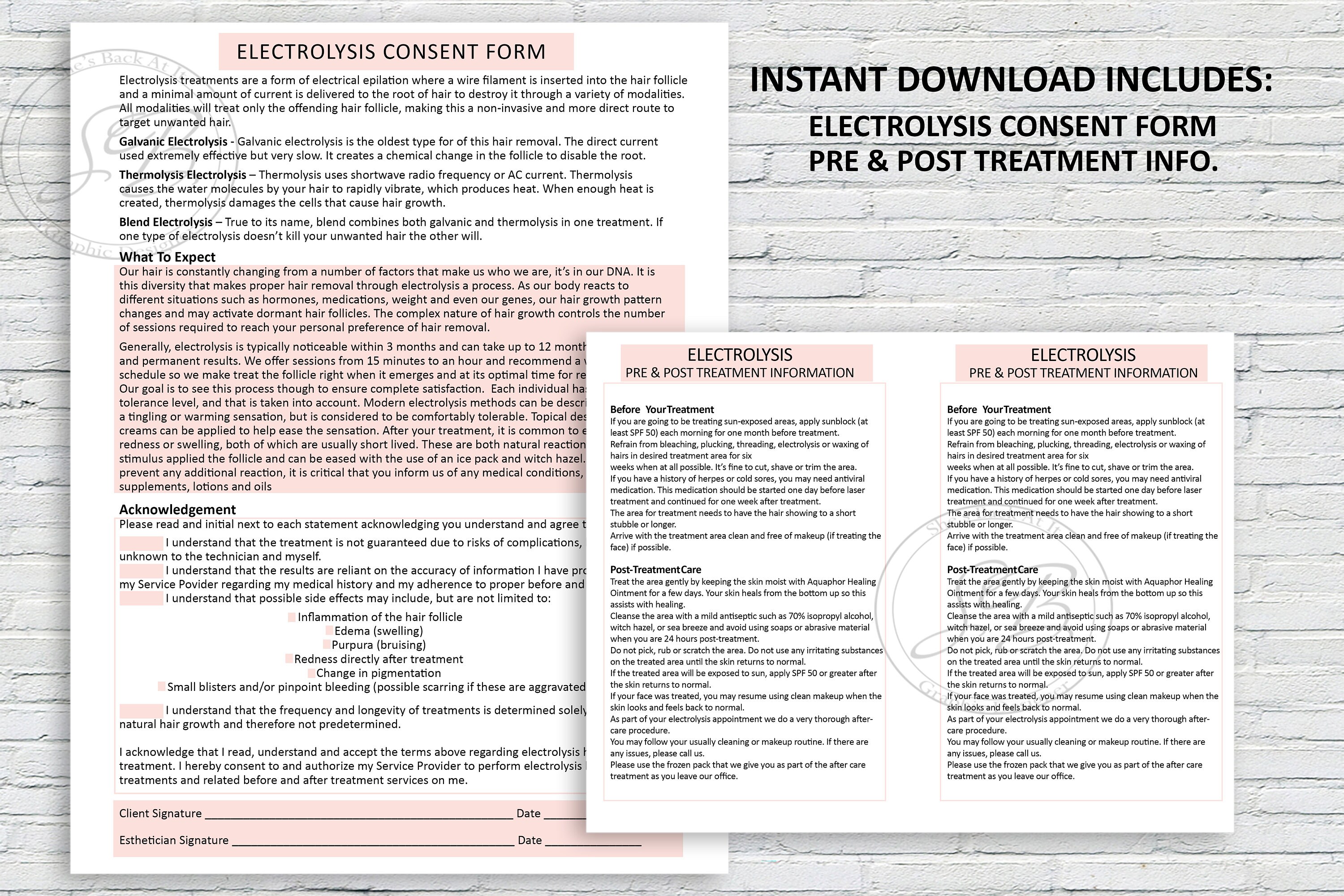 Electrolysis Consent Form, Electrolysis Form, Esthetician Forms, Facial ...