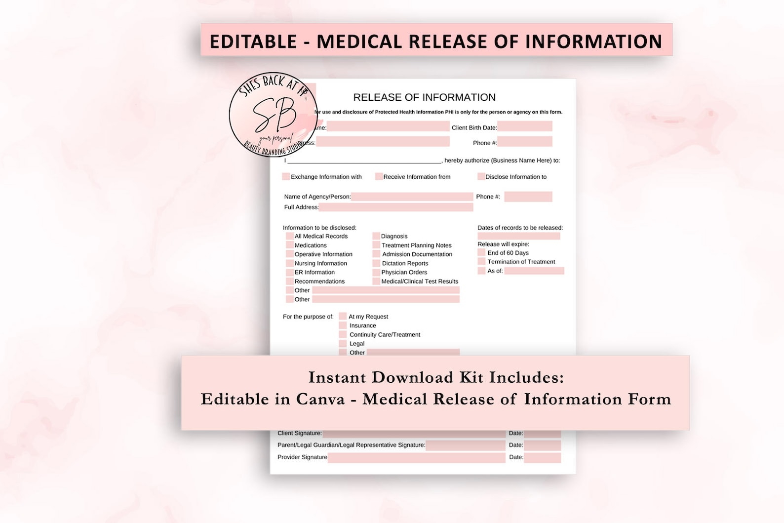 Medical Release of Information, Medical Template for Providers, Medspa ...