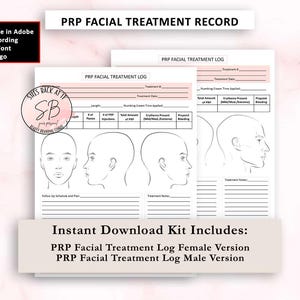 PRP Facial Treatment Log, Platelet-rich Plasma Facial Treatment Record ...