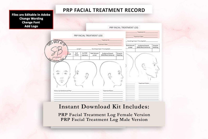 PRP Facial Treatment Log, Platelet-rich Plasma Facial Treatment Record ...