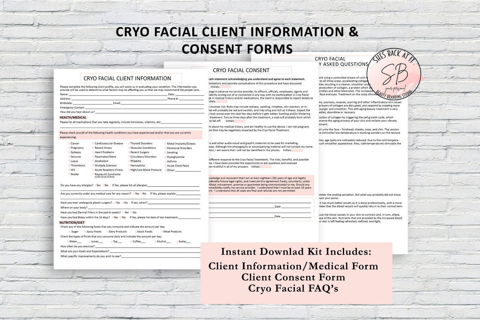 Cryotherapy Facial Client Forms Cryotherapy Facial Client - Etsy