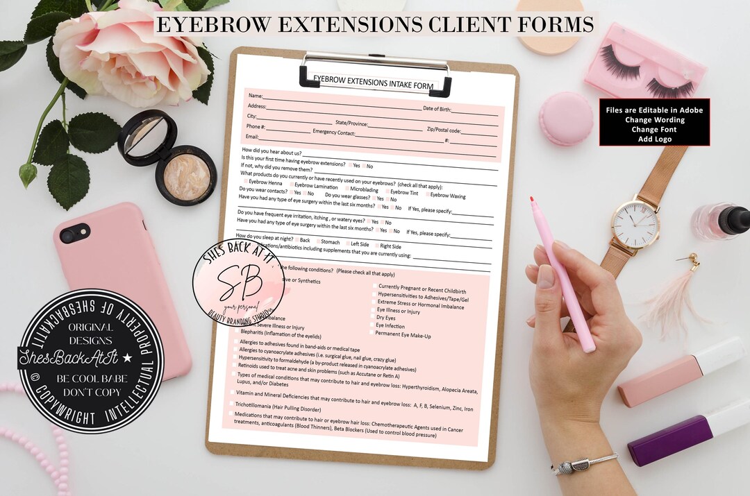 Eyebrow Extensions Client Forms, Client Intake, Consultation Form, Brow ...