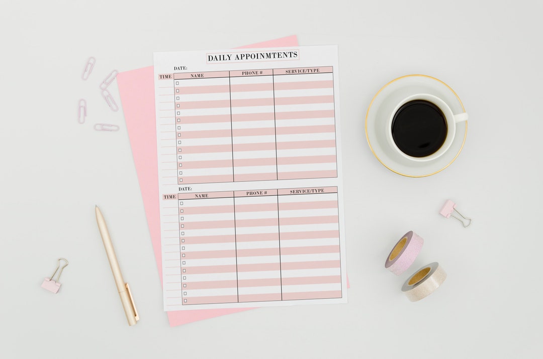 Salon Business Forms, Detailed Daily Appointments Page, Printable ...