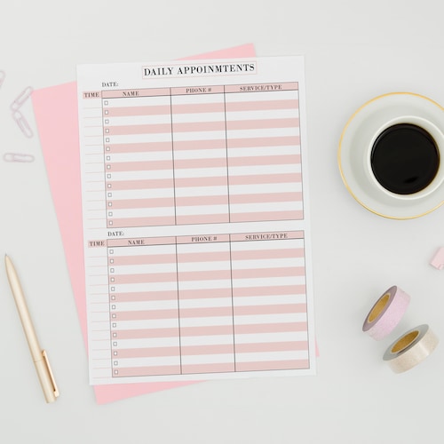 Salon Business Forms Detailed Daily Appointments Page | Etsy
