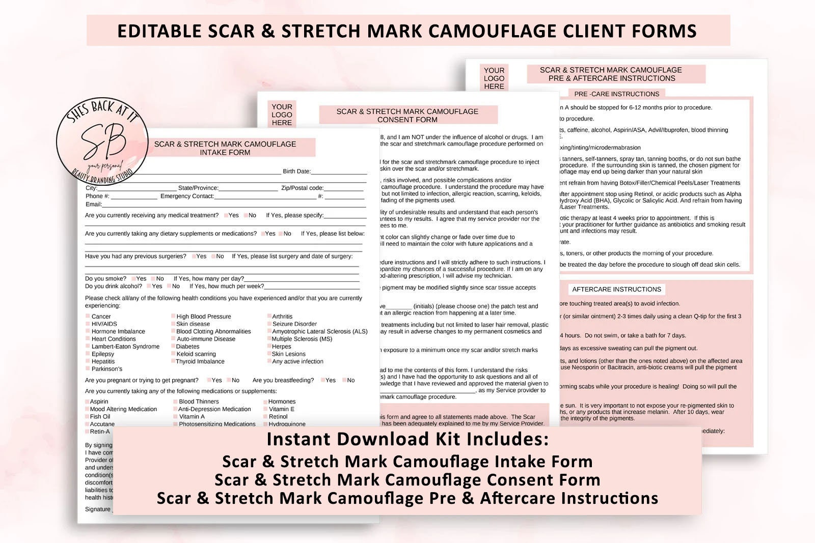 Scar & Stretch Mark Camouflage Intake Form, Editable Consent Form ...