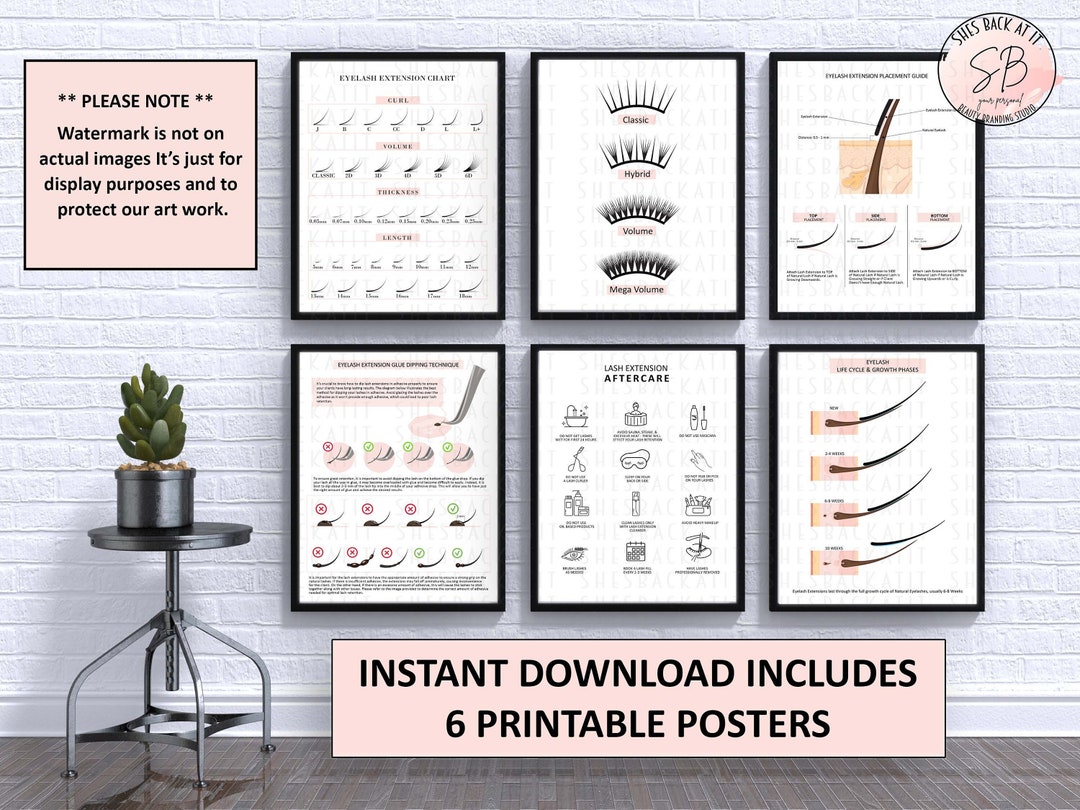 Lash Extension Training Posters, Lash Placement Guide, Lashes Aftercare ...