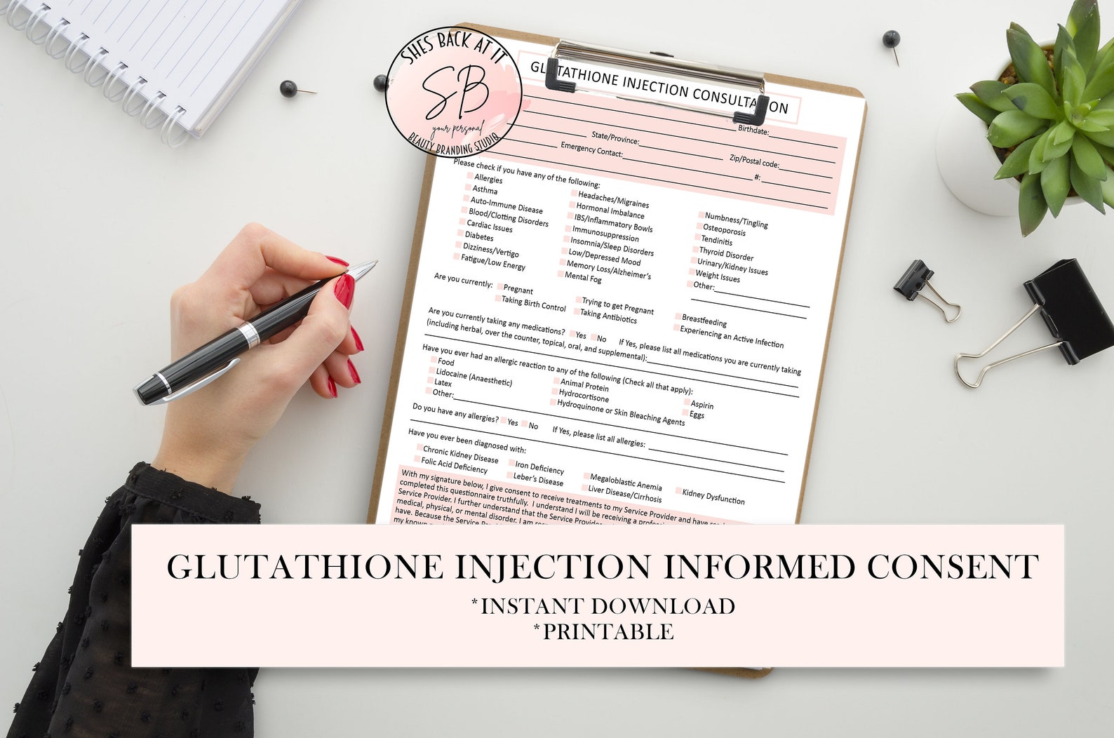Glutathione Injection Consent Forms Glutathione Shot Informed - Etsy