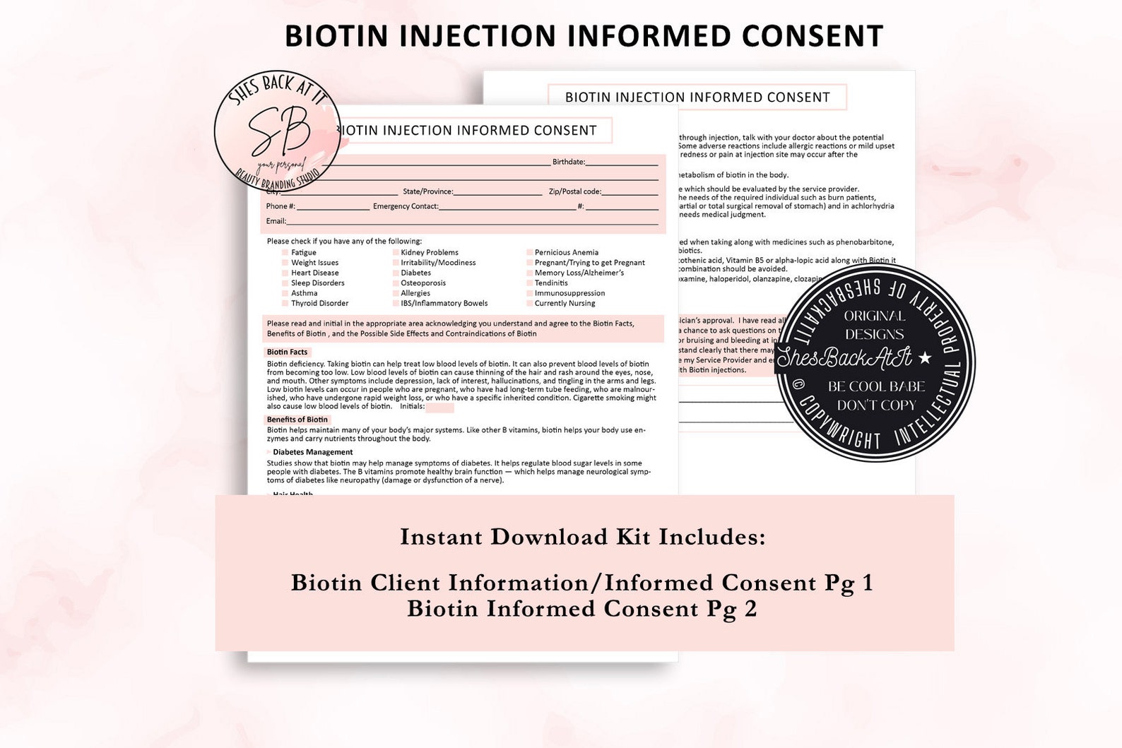 Biotin Injection Informed Consent Forms Biotinconsent Form - Etsy Australia